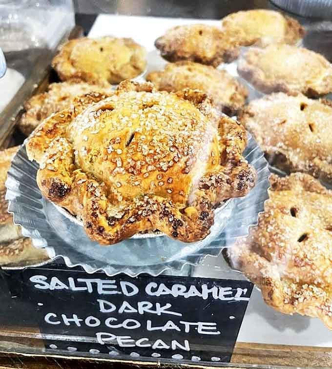The display case &ndash; where salted caramel dark chocolate pecan pies wait patiently to change your life one decadent bite at a time.