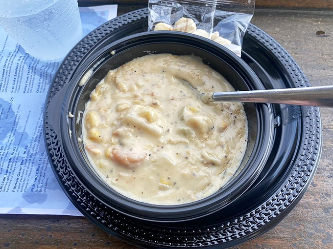 Creamy seafood chowder that tastes like someone bottled the essence of the Atlantic, minus the salt water and sand.