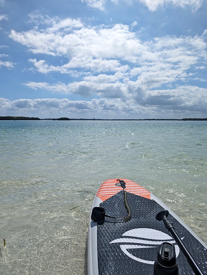 Crystal clear waters invite paddleboarders to glide across nature's looking glass, with every fish and shell visible below.