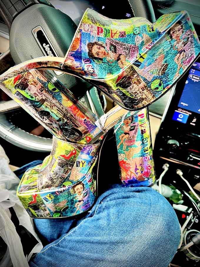 These platform beauties aren't just shoes—they're time machines to an era when disco ruled and ankles lived dangerously.