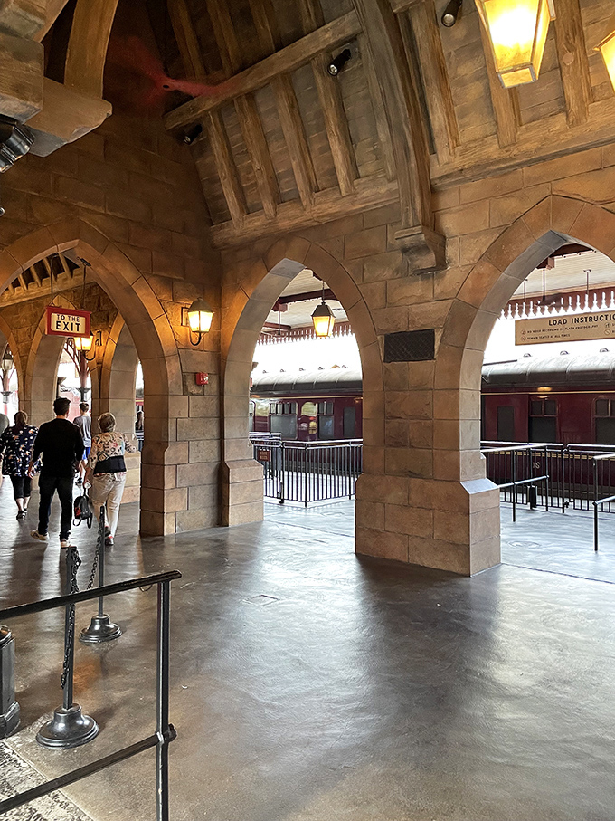 Stone archways and weathered brickwork transport visitors from sunny Florida to the Scottish Highlands in an architectural heartbeat.