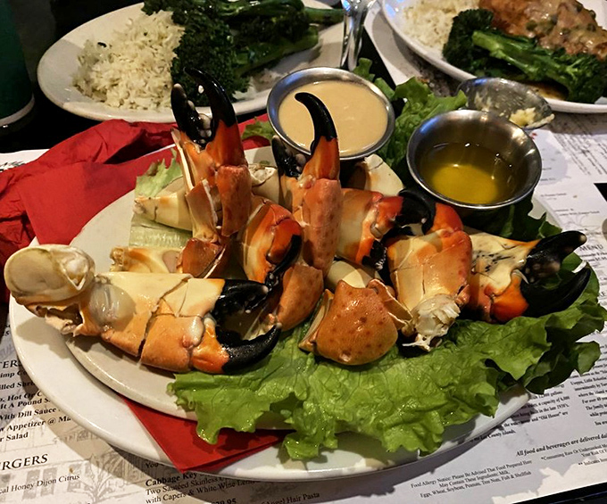 Stone crab claws served with mustard sauce &ndash; nature's perfect appetizer that requires a little work but rewards with sweet, tender meat.