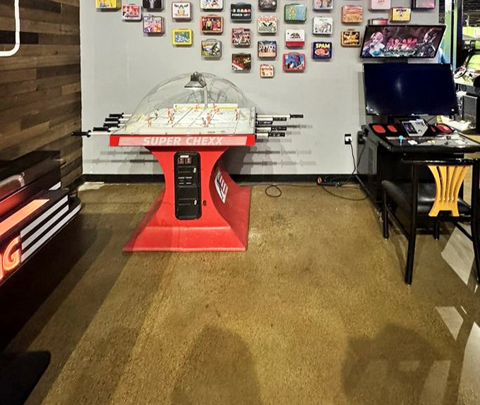 Super Chexx bubble hockey, where tiny plastic athletes never tire and friendships are tested through miniature slap shots and impossible goalie saves.