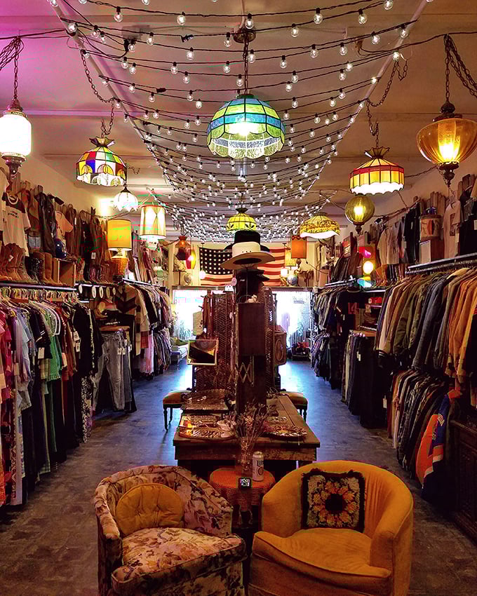 Vintage clothing racks burst with color and history &ndash; each garment tells a story from an era when fashion was built to last.