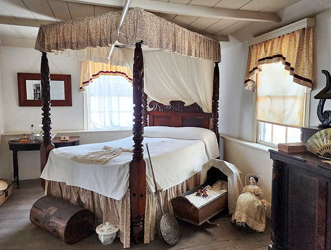 This canopied four-poster bed wasn't just for show &ndash; those fabric drapes kept ceiling debris and curious critters from joining you during slumber.