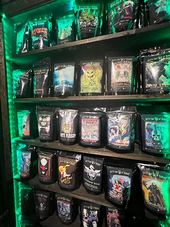 Their signature coffee blends sport names like "Shrieking Toad" and "I Want to Believe," promising flavors as adventurous as the shop itself.