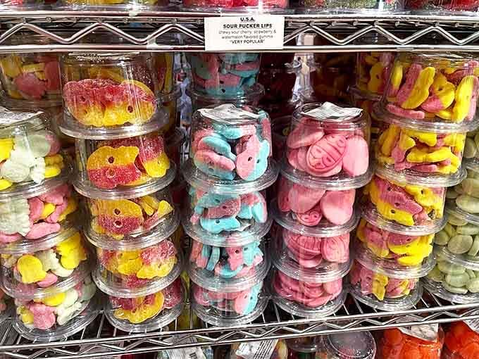 The gummy section offers a rainbow of chewy possibilities &ndash; from sour lips that pucker your face to fruity shapes that defy dental logic.