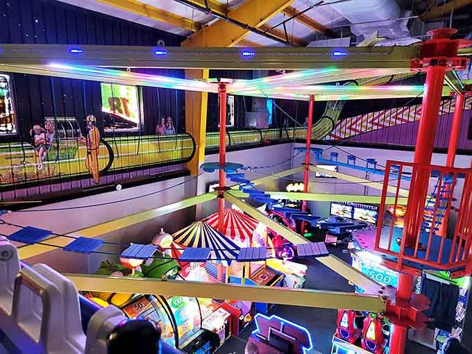 Neon lights and excitement fill the two-story indoor arcade &ndash; a climate-controlled paradise of beeping machines and ticket-winning opportunities.