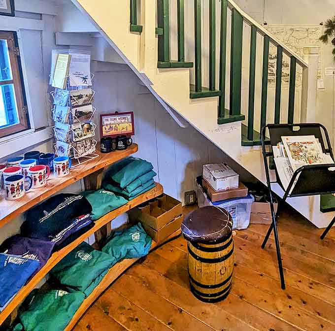 The gift shop proves you can fit surprising amounts of merchandise into a circular space when you're motivated by pickle barrel pride.