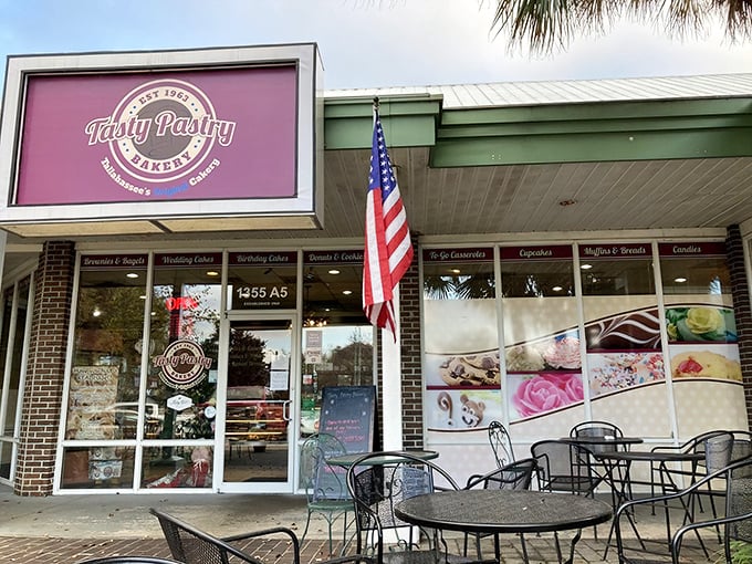 Tasty Pastry's patriotic storefront promises all-American baking excellence in the heart of Tallahassee.