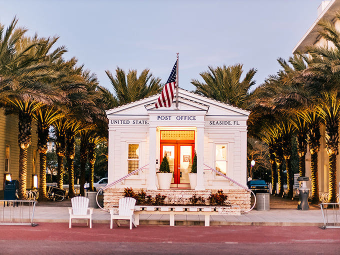 Imagine sending a postcard from this charming, iconic post office surrounded by palm trees! You're officially in Seaside.
