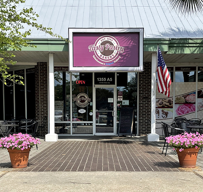 Pink signage and outdoor seating create the perfect setting for enjoying Tallahassee's favorite sweet treats.