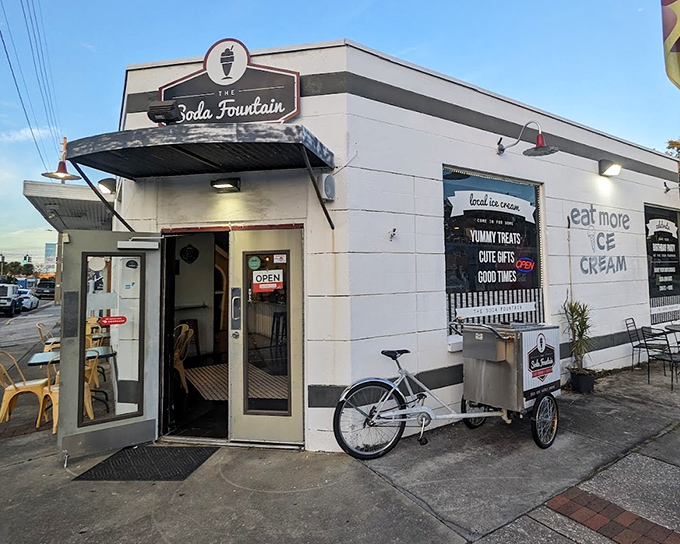 This classic corner shop looks like it was plucked straight from a 1950s movie set, complete with nostalgic signage.