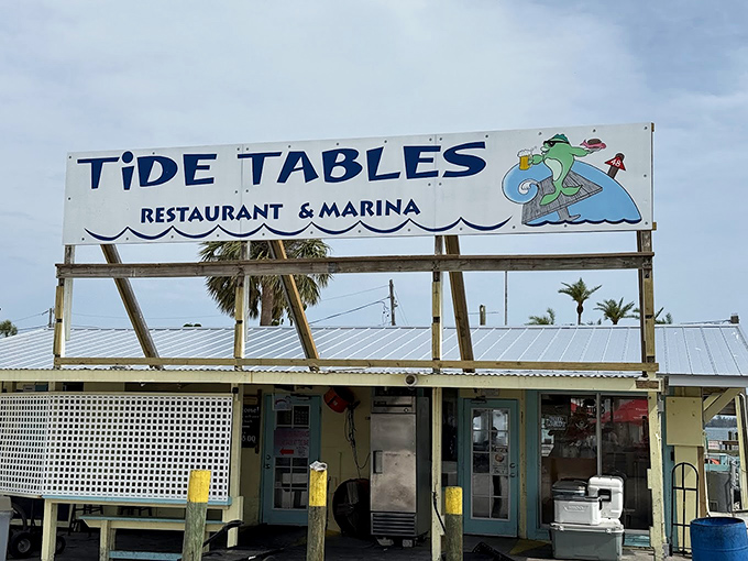 The simple yellow building of Tide Tables Restaurant hides one of Florida's best-kept seafood secrets, where dolphins sometimes swim by during lunch.