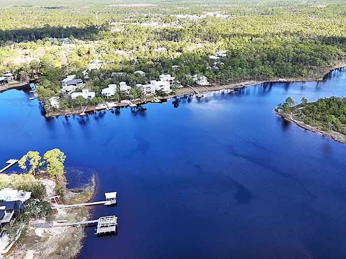 An aerial view reveals Grayton's perfect balance of pristine nature and charming coastal living along Florida's stunning coastline.