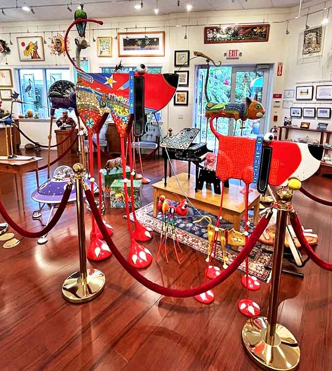 Art here doesn't whisper politely for attention—it throws confetti in your face and does a little dance. Each piece seems chosen for its ability to make visitors say, "Well, would you look at that!"