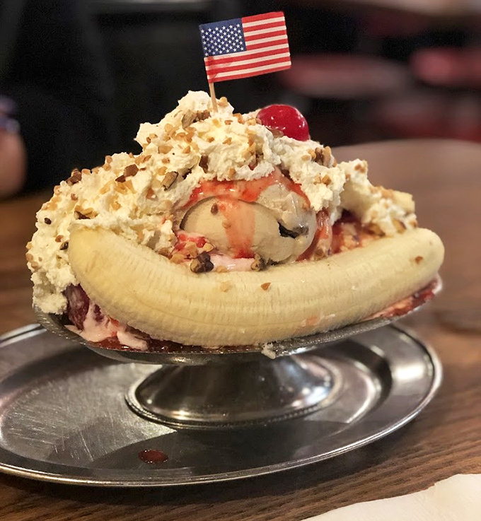 The classic boat-shaped banana split &ndash; where fruit meets ice cream in a relationship that's stood the test of time.