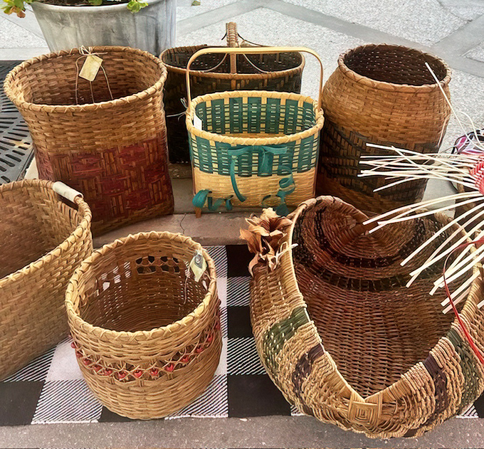 Handwoven baskets tell stories of craftsmanship, each weave and pattern representing hours of artisanal dedication and skill.