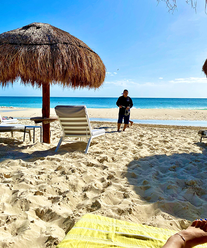Beach chairs and thatched umbrellas create the perfect setting for that paperback you've been meaning to finish for months.