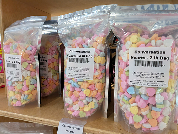 Conversation Hearts bags stand ready for Valentine's Day – or for those who enjoy eating chalky declarations of love year-round.