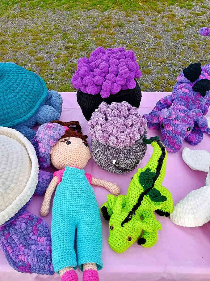 These handcrafted crochet plushies bring whimsy to life with colors bright enough to make you smile and craftsmanship detailed enough to make you appreciate the hours of work in every stitch.
