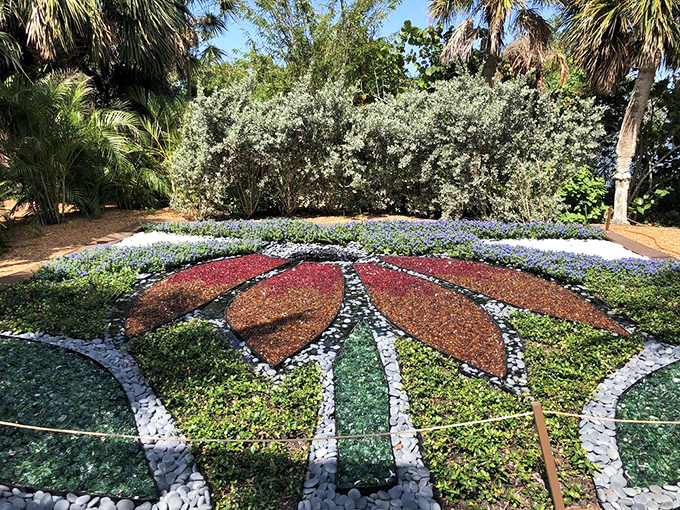 A living mosaic of carefully placed plants creates this stunning floral mandala – Mother Nature showing off her geometry skills.