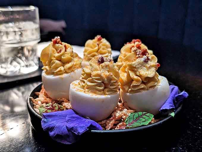 These aren't your grandmother's deviled eggs &ndash; unless grandma was secretly a gourmet chef with a flair for artistic presentation.