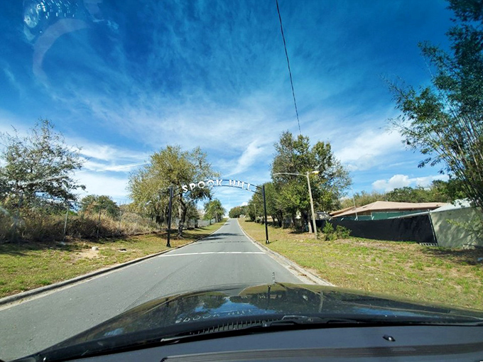 The view from your car as you prepare to experience the illusion &ndash; will your vehicle really roll "uphill" as promised?