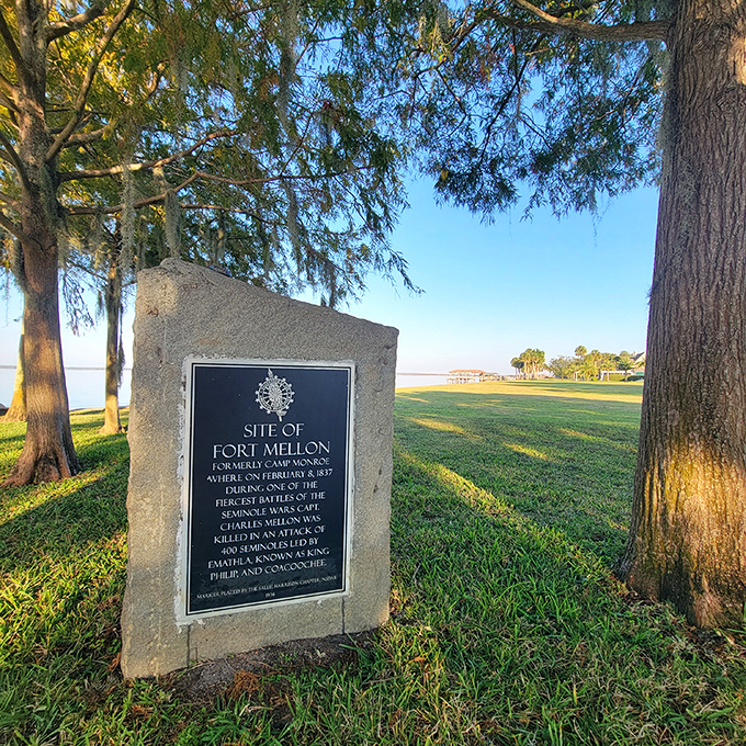 This unassuming marker tells tales of Fort Mellon, where history isn't just remembered &ndash; it's standing right where you are.