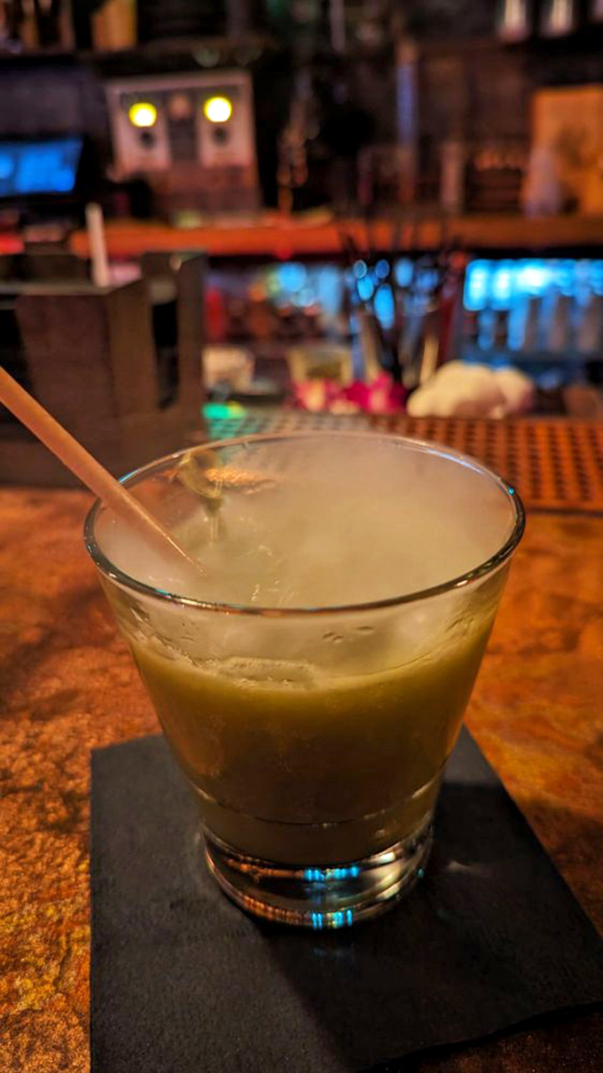 The "Frog's Breath" cocktail glows an unearthly green in a clear glass, making you wonder if it might actually contain essence of amphibian &ndash; but you'll drink it anyway.