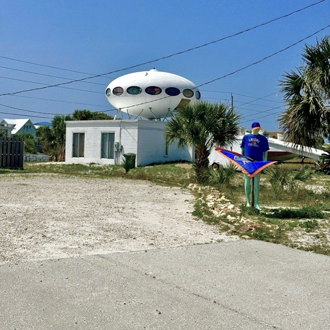 From this angle, you'd swear the mothership just landed. Palm trees stand guard like they're welcoming interstellar travelers to Florida.