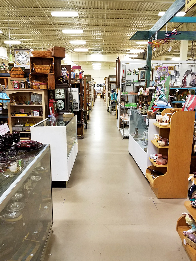 Time stands still in these corridors of commerce, where grandfather clocks tick away the hours and shoppers lose track of them entirely.