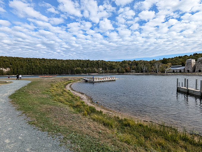 Lake Michigan's crystal waters reflect the sky, creating the kind of postcard-perfect scene that makes smartphones work overtime.