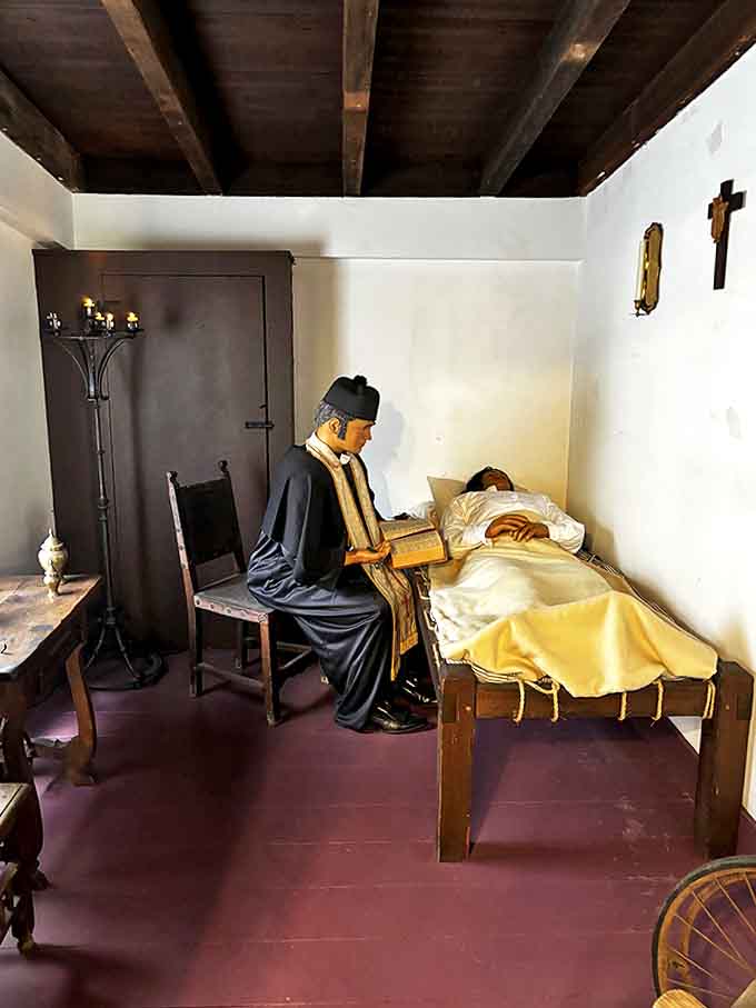 When medicine reached its limits, spiritual comfort remained – this scene depicts a priest administering last rites to a dying patient.