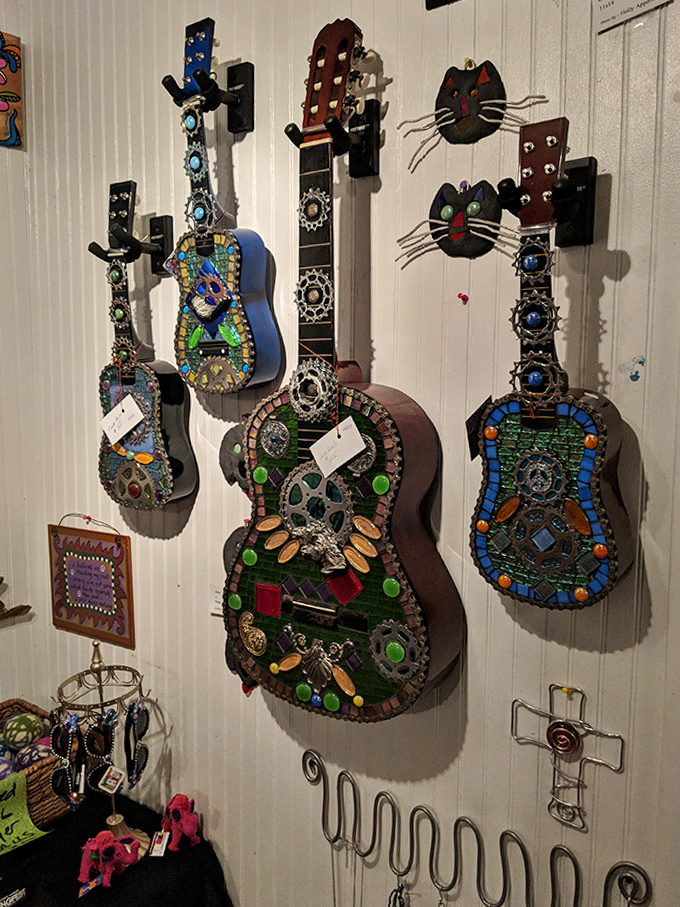 These aren't your grandpa's guitars – unless your grandpa was incredibly cool and had a serious thing for mosaics and sparkle.