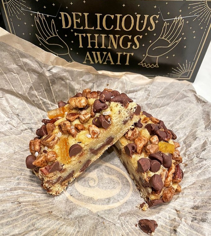 This cookie looks like it raided the pantry after midnight &ndash; chocolate, orange, and pecans having a party that your taste buds are invited to.