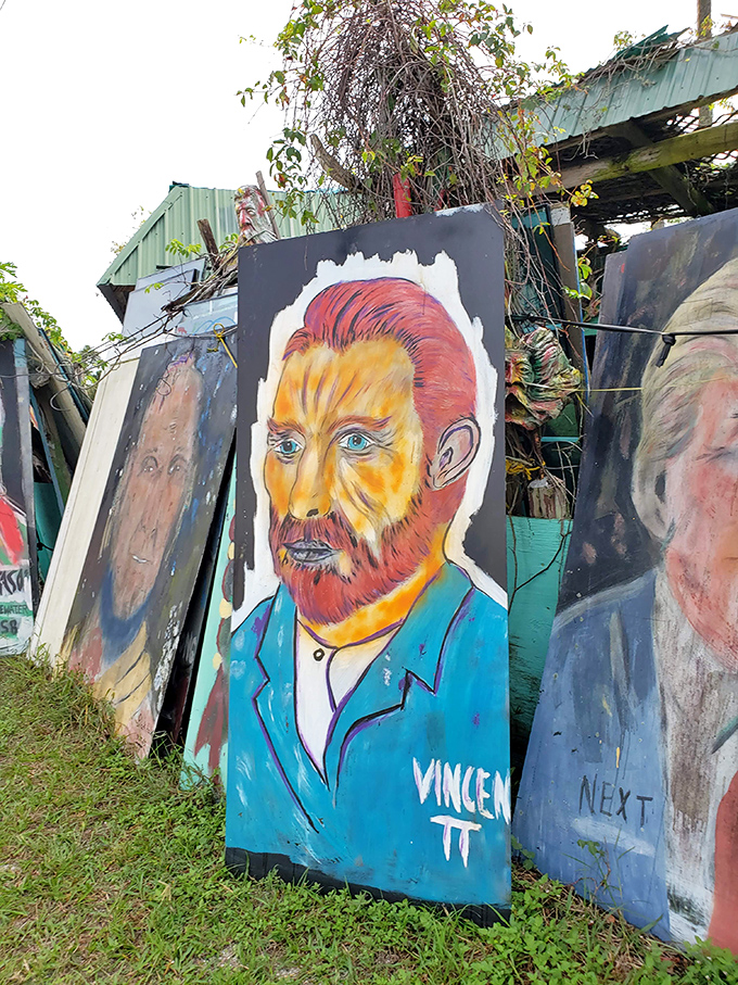 Vincent's vibrant portrait brings a touch of art history to this unconventional Florida gallery, his intense gaze following visitors.