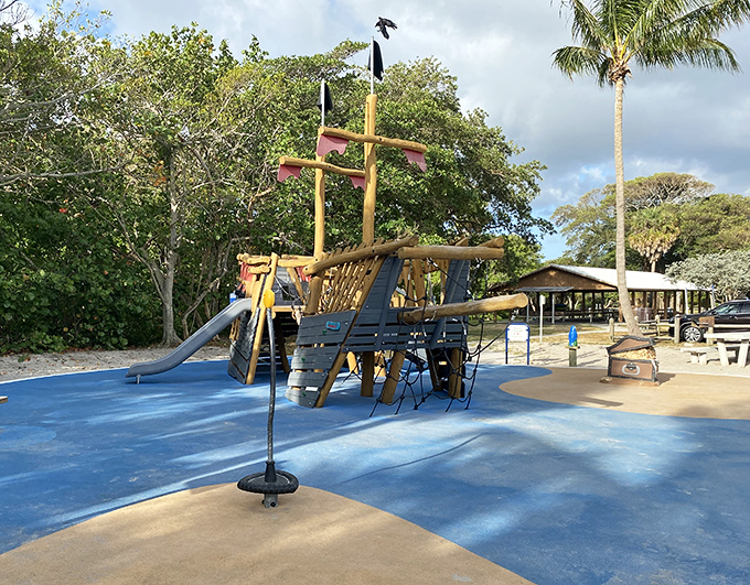 This pirate ship playground transforms ordinary kids into swashbuckling adventurers, complete with slides that double as escape routes from imaginary sharks.