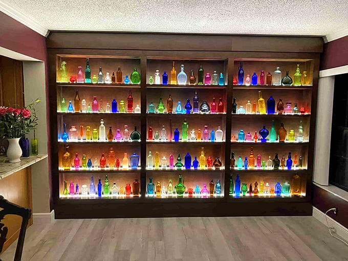 Not your average wine collection! This illuminated display of colorful bottles creates a potion master's dream wall that would make Harry Potter jealous.