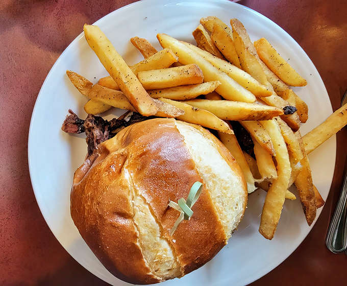 This pulled pork sandwich comes with apple slices because sometimes sweet and savory need to have a delicious conversation.