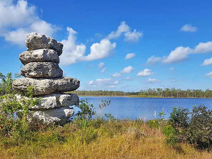 Stone upon stone, this cairn stands like nature's own sculpture garden &ndash; a human touch in perfect harmony with the wild landscape.