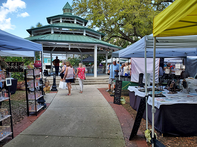 Local treasures under green gazebos &ndash; Safety Harbor's market transforms ordinary shopping into a community celebration. Come for produce, stay for conversation.
