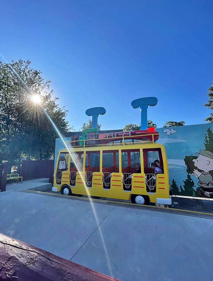 The Snoopy Camp Bus delights young passengers with its cheerful yellow exterior &ndash; the rare bus ride kids actually beg to experience again and again.