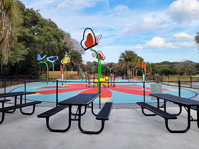 Butterfly-inspired splash pad where kids can frolic while parents enjoy the rare pleasure of sitting down for five consecutive minutes.