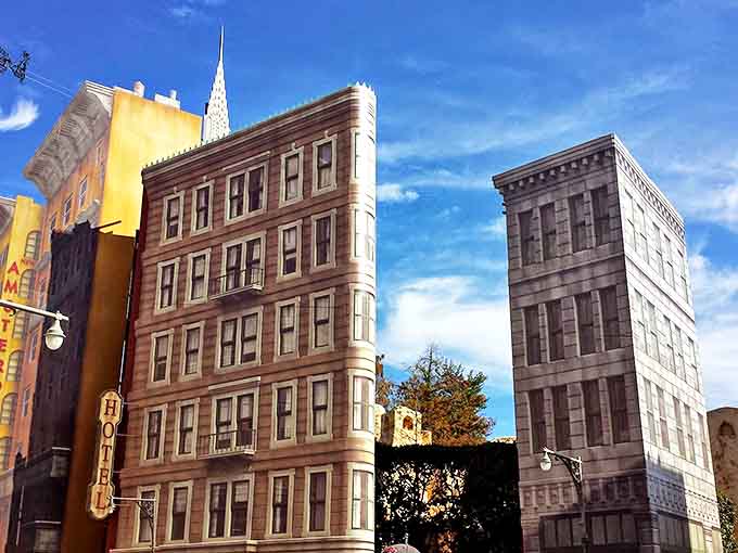 These meticulously crafted New York facades would fool any taxi driver, minus the suspicious lack of honking horns and mysterious puddles.