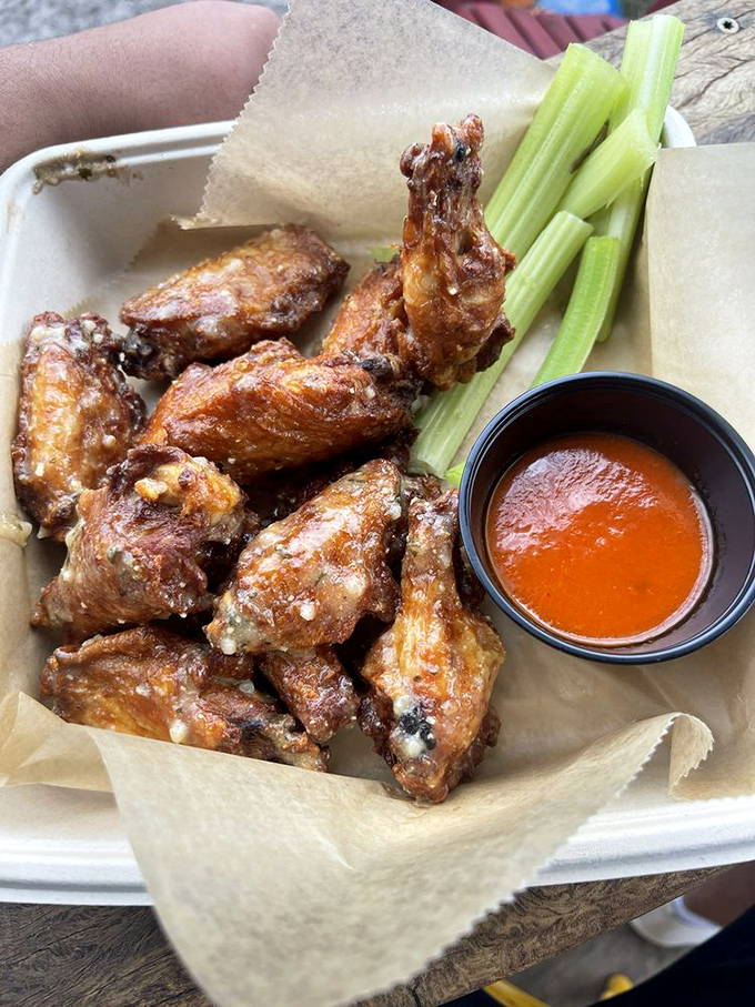 Golden-brown perfection with a side of cooling celery &ndash; these wings don't need fancy plating when they taste this good.