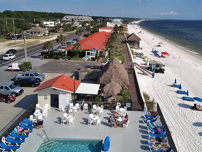 From above, Mexico Beach reveals its perfect simplicity &ndash; a ribbon of white sand between emerald waters and colorful cottages instead of concrete towers.