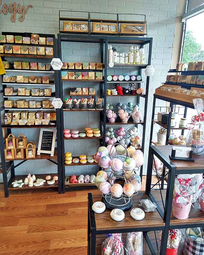 A rainbow of handcrafted soaps and bath bombs brings contemporary craftsmanship to this haven of history, proving creativity never goes out of style.