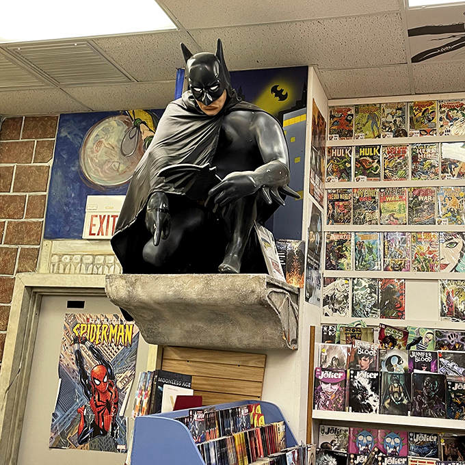 Batman broods magnificently from his perch, silently calculating how many issues of Detective Comics you can afford before rent is due.
