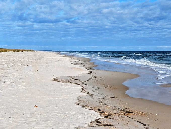 Miles of untouched shoreline await beachcombers, where the only footprints might be your own and those of sandpipers playing tag with waves.